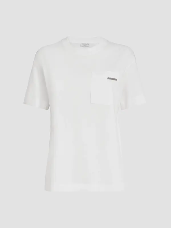 Brunello Cucinelli Cotton Jersey T-shirt With Shiny Tab - White