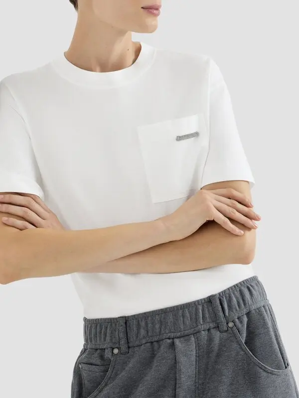 Brunello Cucinelli Cotton Jersey T-shirt With Shiny Tab - White