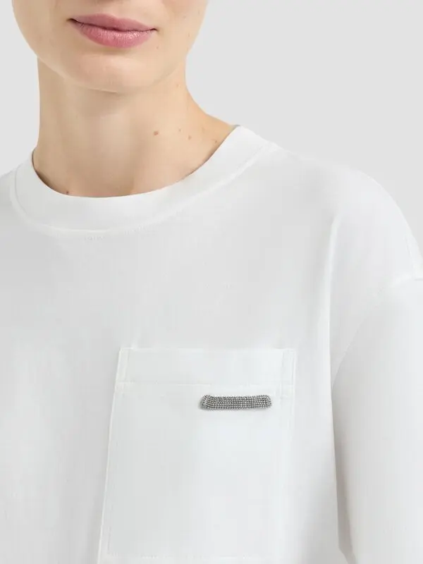 Brunello Cucinelli Cotton Jersey T-shirt With Shiny Tab - White