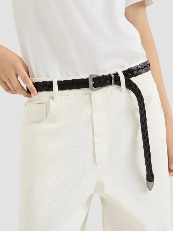 Brunello Cucinelli Braided Leather Belt With Monili - Brown