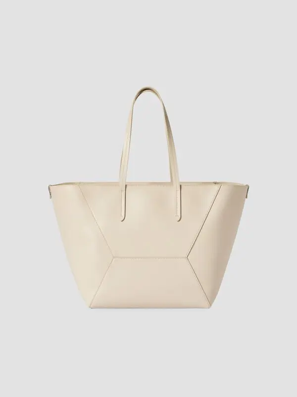Brunello Cucinelli Duo Tote Bag In Calfskin Leather With Monili - Ivory