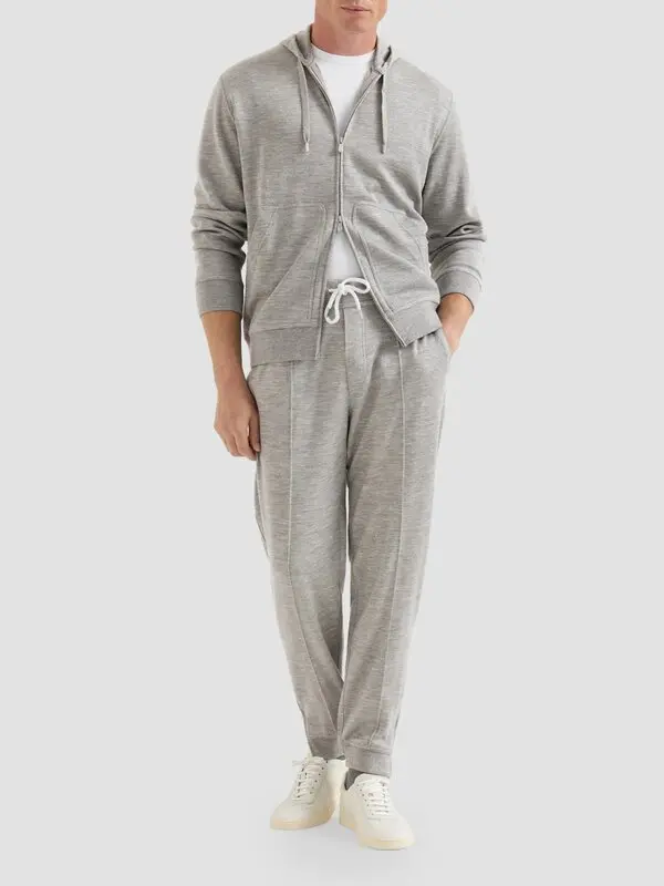 Brunello Cucinelli Cashmere And Silk French Terry Trousers With Elasticated Zipper Cuffs