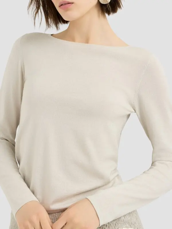 Brunello Cucinelli Sparkling Cashmere And Silk Lightweight Sweater - Milk