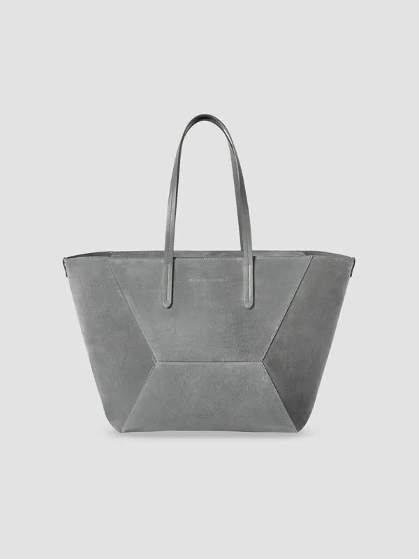 Brunello Cucinelli Duo Tote Bag In Suede With Monili - Stone Grey