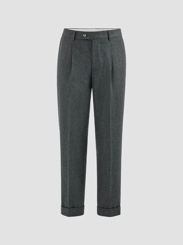 Brunello Cucinelli Virgin Wool Flannel Trousers With Pleats - Dark Grey