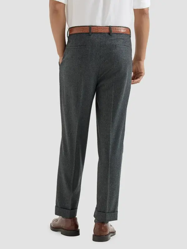Brunello Cucinelli Virgin Wool Flannel Trousers With Pleats - Dark Grey