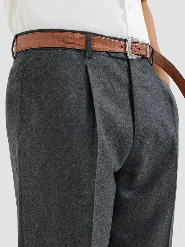 Brunello Cucinelli Virgin Wool Flannel Trousers With Pleats - Dark Grey