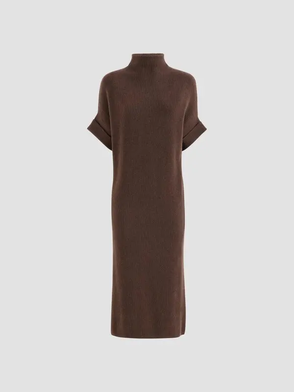 Brunello Cucinelli Cashmere Rib Knit Mock Neck Dress