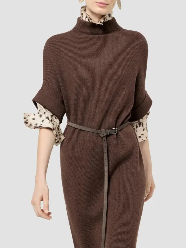 Brunello Cucinelli Cashmere Rib Knit Mock Neck Dress