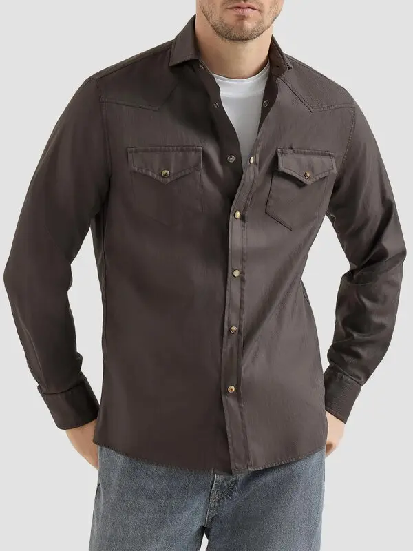 Brunello Cucinelli Gart Dyed Easy Fit Western Shirt In Cotton Chevron