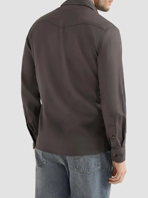Brunello Cucinelli Gart Dyed Easy Fit Western Shirt In Cotton Chevron