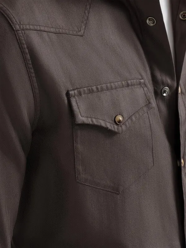 Brunello Cucinelli Gart Dyed Easy Fit Western Shirt In Cotton Chevron