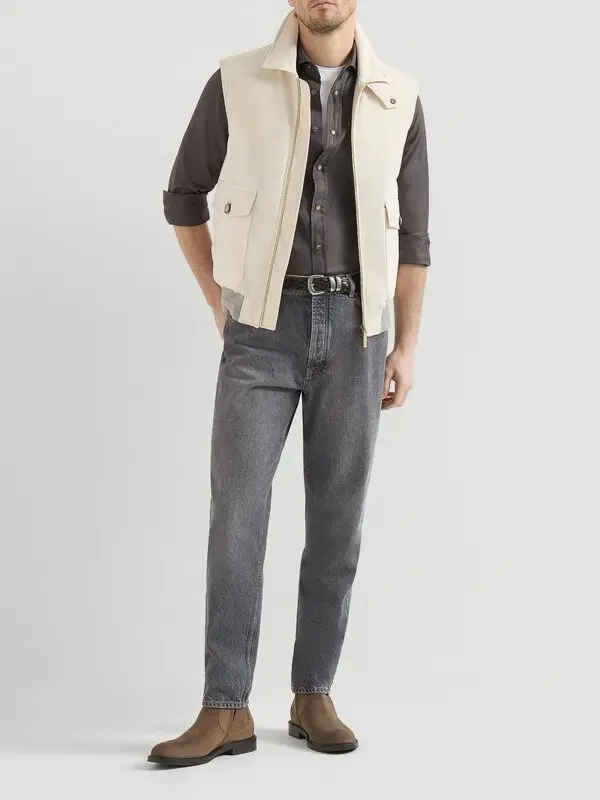 Brunello Cucinelli Gart Dyed Easy Fit Western Shirt In Cotton Chevron