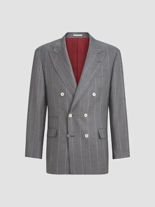 Brunello Cucinelli Virgin Wool Chalk Stripe One And A Half Breasted Tailor Blazer
