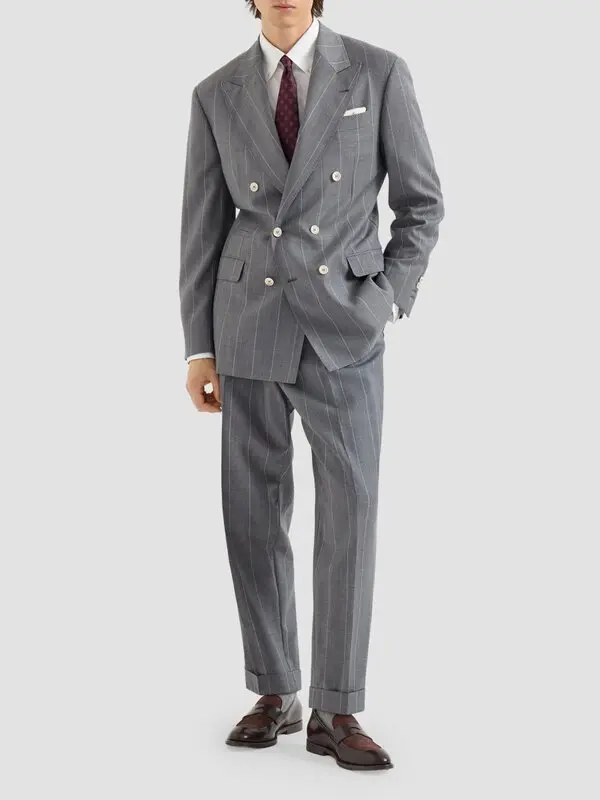 Brunello Cucinelli Virgin Wool Chalk Stripe One And A Half Breasted Tailor Blazer
