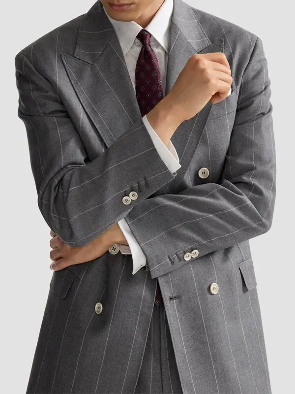Brunello Cucinelli Virgin Wool Chalk Stripe One And A Half Breasted Tailor Blazer