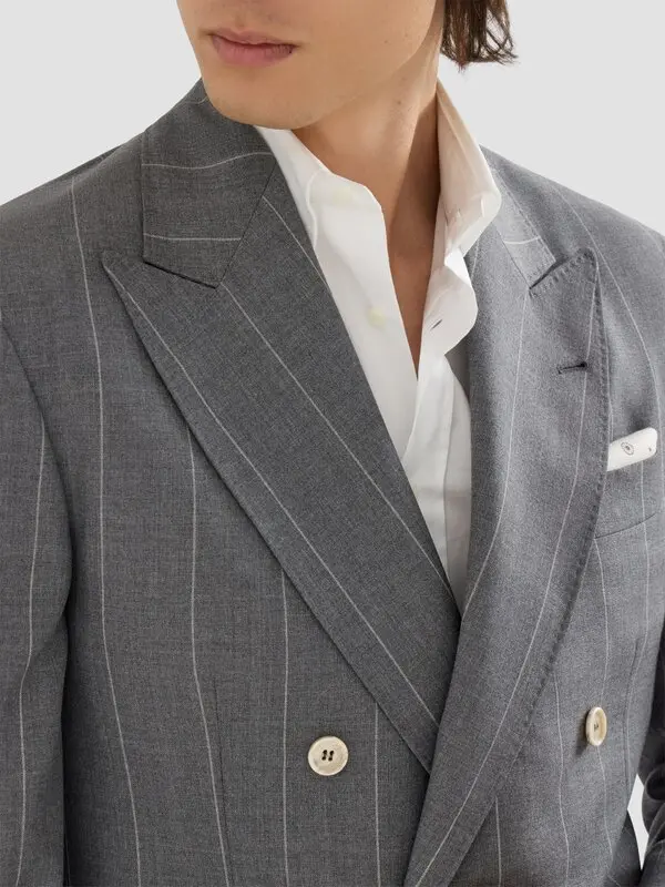 Brunello Cucinelli Virgin Wool Chalk Stripe One And A Half Breasted Tailor Blazer