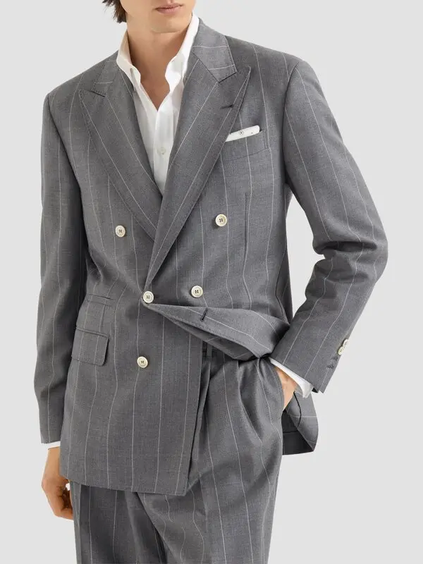 Brunello Cucinelli Virgin Wool Chalk Stripe One And A Half Breasted Tailor Blazer