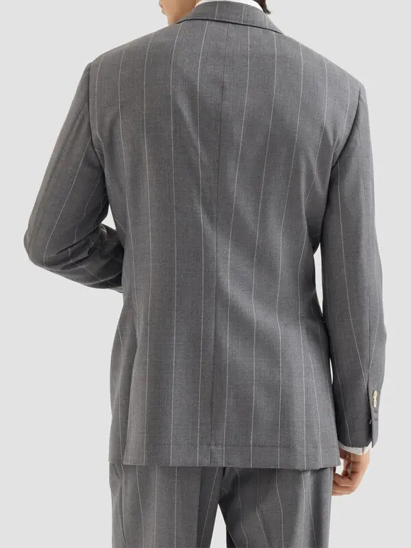 Brunello Cucinelli Virgin Wool Chalk Stripe One And A Half Breasted Tailor Blazer