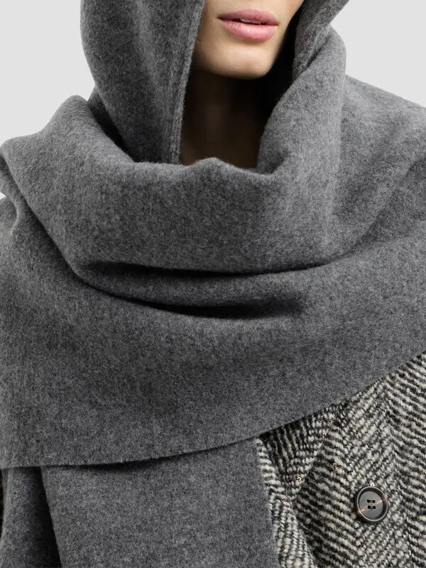 Brunello Cucinelli Hooded Wool And Cashmere Knit Scarf - Medium Grey