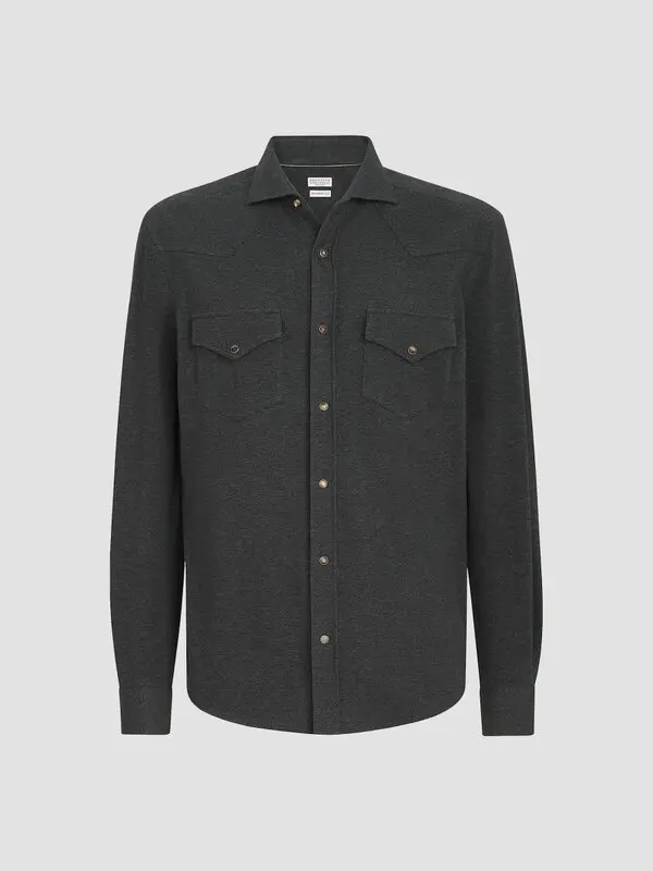 Brunello Cucinelli Cotton Piqué Western Shirt - Anthracite