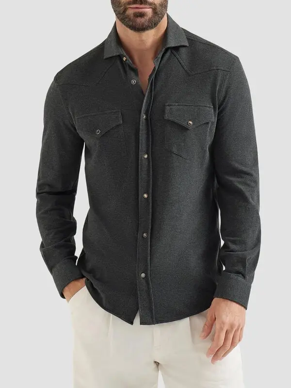 Brunello Cucinelli Cotton Piqué Western Shirt - Anthracite