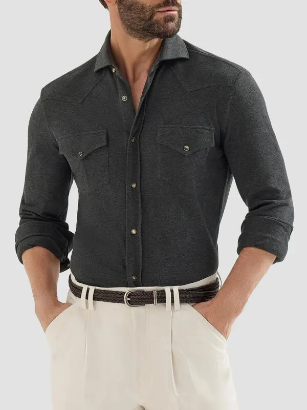 Brunello Cucinelli Cotton Piqué Western Shirt - Anthracite