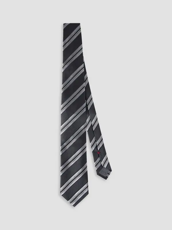 Brunello Cucinelli Textured Striped Silk Tie - Anthracite