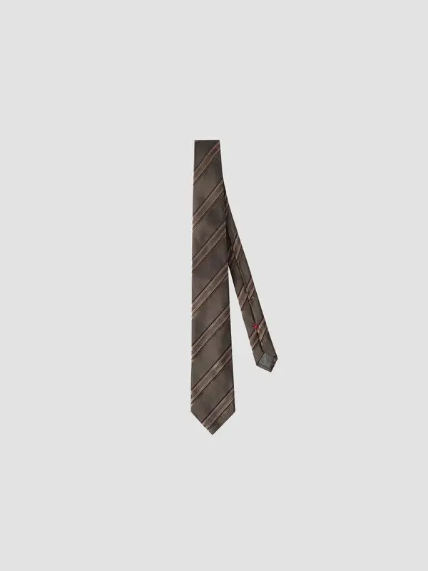 Brunello Cucinelli Textured Striped Silk Tie - Hazelnut