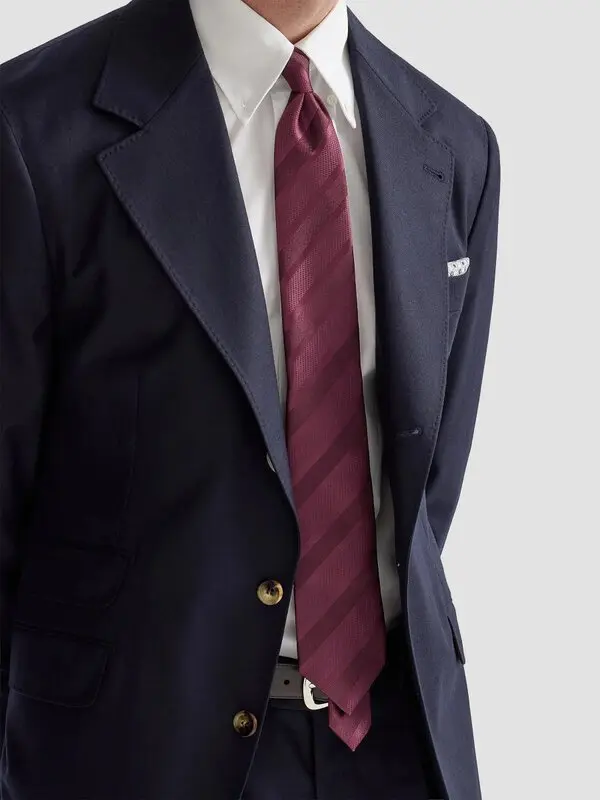 Brunello Cucinelli Textured Tone-on-tone Stripe Silk Tie - Cherry
