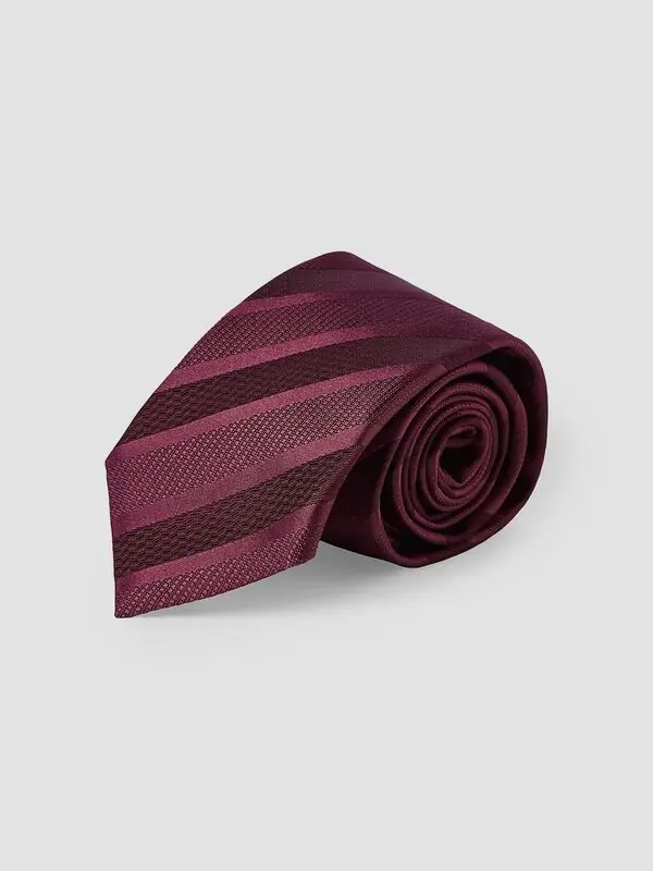 Brunello Cucinelli Textured Tone-on-tone Stripe Silk Tie - Cherry