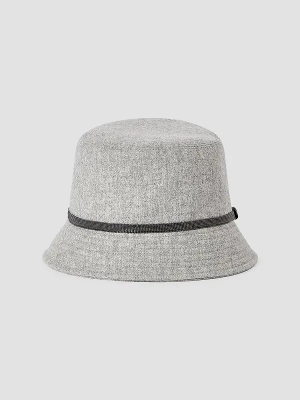 Brunello Cucinelli Virgin Wool And Cashmere Flannel Bucket Hat With Shiny Band - Light Grey