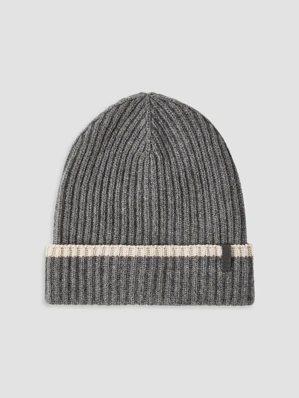 Brunello Cucinelli Cashmere English Rib Knit Beanie With Monili - Lead