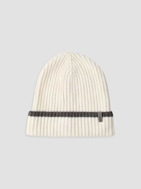 Brunello Cucinelli Cashmere English Rib Knit Beanie With Monili - Panama