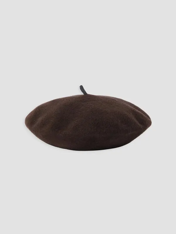 Brunello Cucinelli Wool Beret Hat With Precious Detail - Cocoa