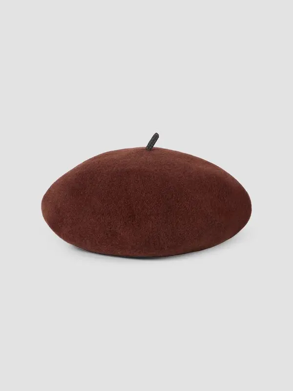Brunello Cucinelli Wool Beret Hat With Precious Detail - Ruby