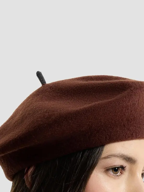 Brunello Cucinelli Wool Beret Hat With Precious Detail - Ruby