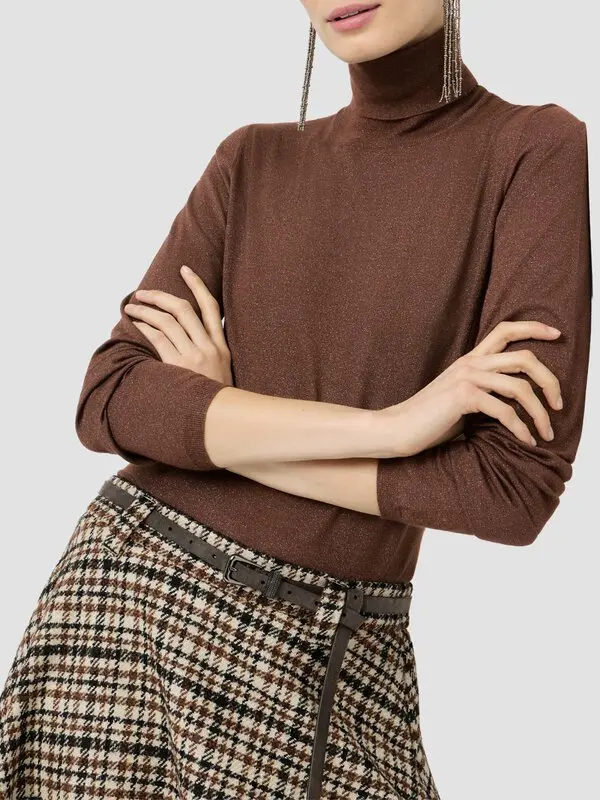Brunello Cucinelli Sparkling Cashmere And Silk Lightweight Turtleneck Sweater - Brown