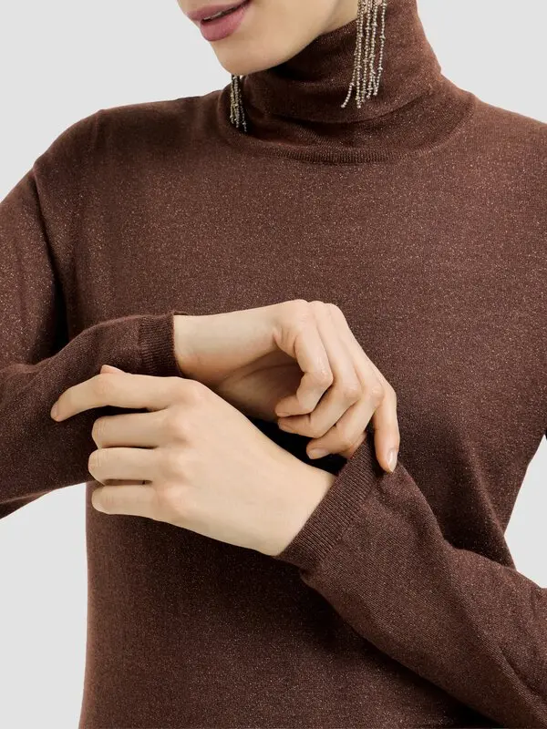 Brunello Cucinelli Sparkling Cashmere And Silk Lightweight Turtleneck Sweater - Brown