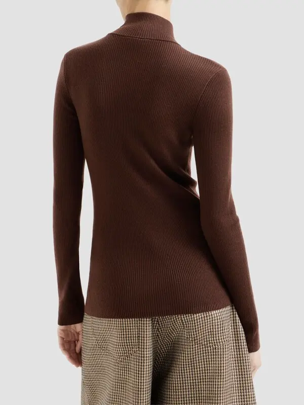 Brunello Cucinelli Virgin Wool And Cashmere Lightweight Ribbed Turtleneck Sweater - Brown