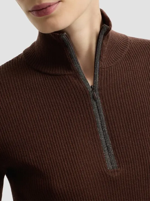 Brunello Cucinelli Virgin Wool And Cashmere Lightweight Ribbed Turtleneck Sweater - Brown