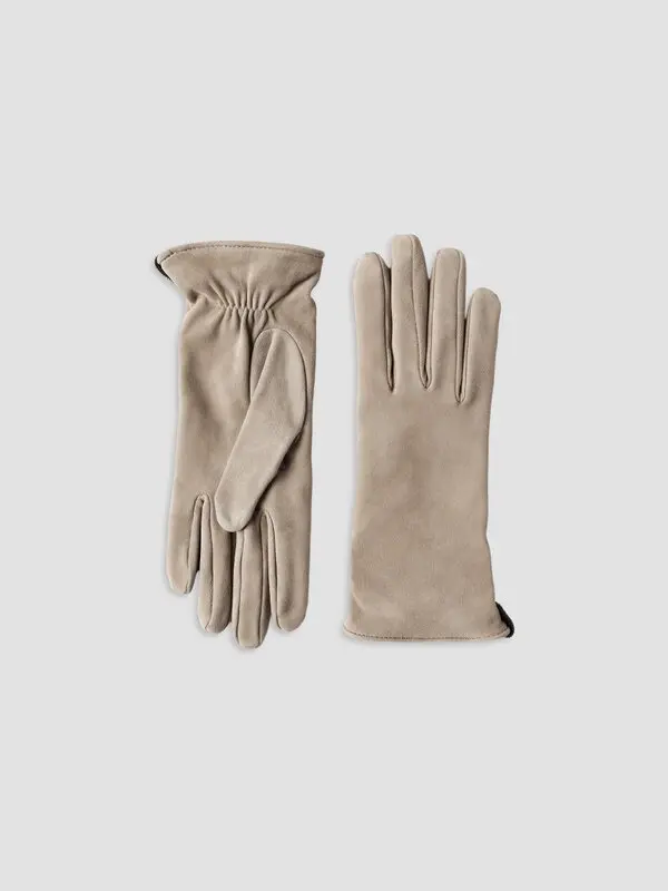 Brunello Cucinelli Suede Gloves With Monili - Beige
