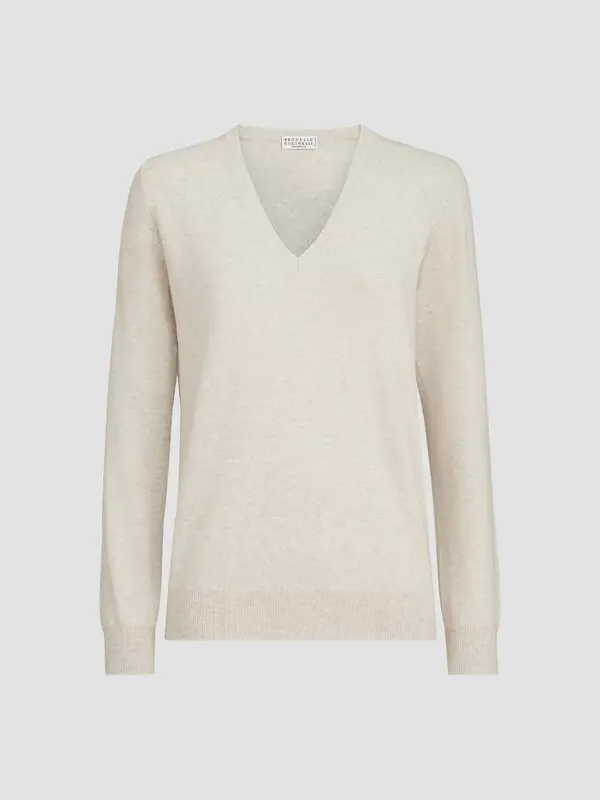 Brunello Cucinelli Cashmere Sweater With Monili - Oat