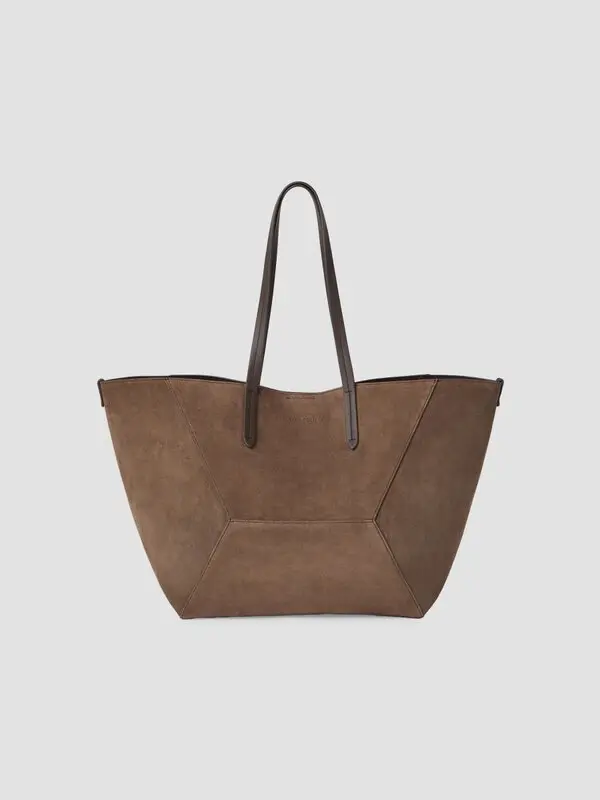 Brunello Cucinelli Duo Large Tote Bag In Suede - Bark