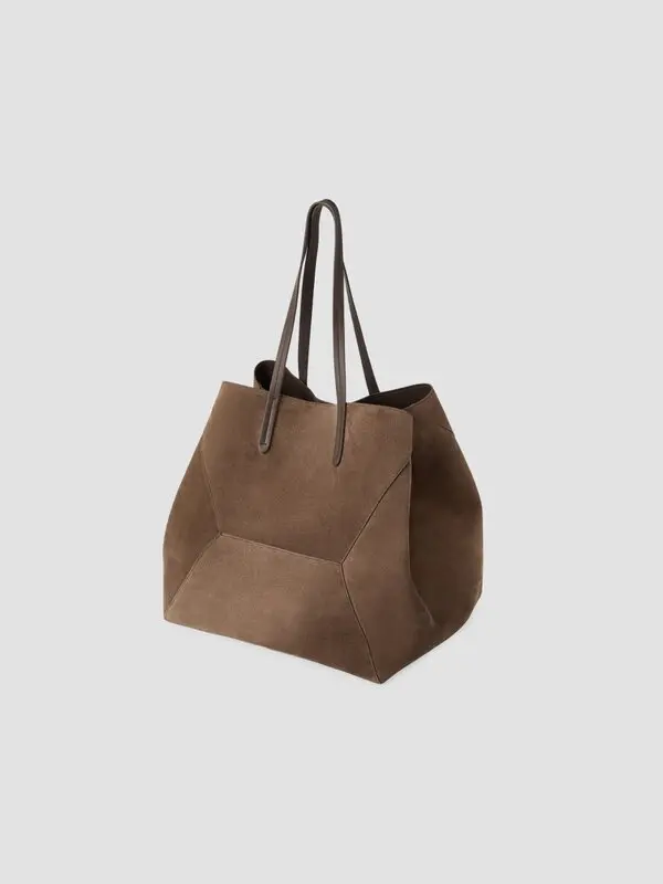 Brunello Cucinelli Duo Large Tote Bag In Suede - Bark