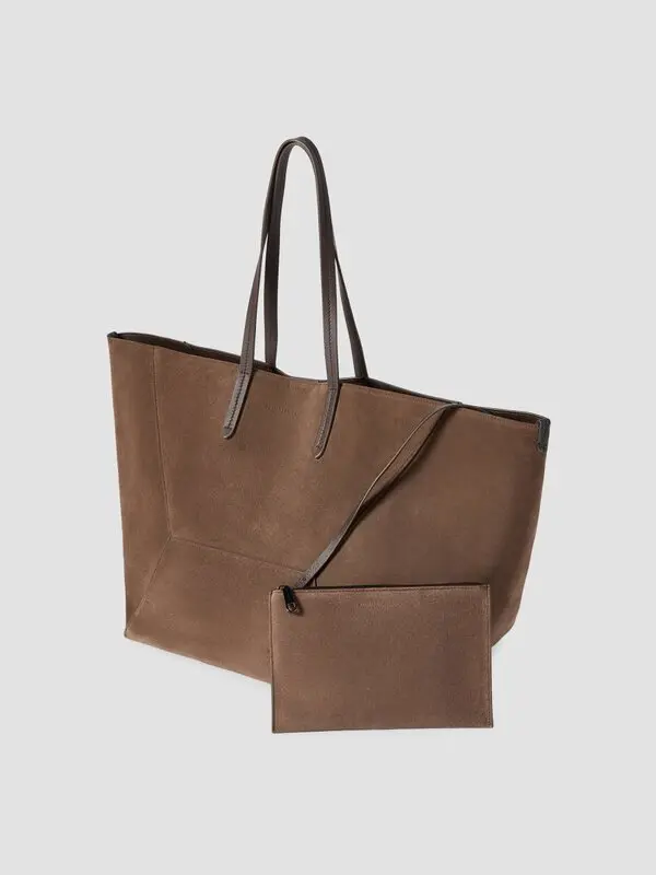 Brunello Cucinelli Duo Large Tote Bag In Suede - Bark