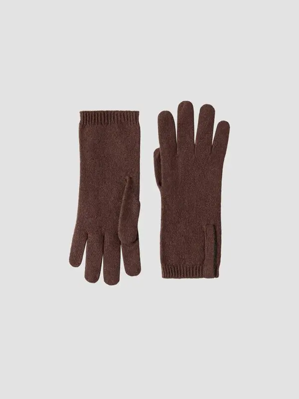 Brunello Cucinelli Cashmere Knit Gloves With Monili - Brown