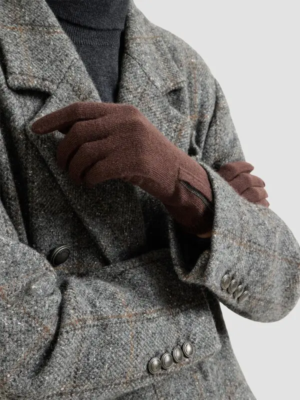 Brunello Cucinelli Cashmere Knit Gloves With Monili - Brown
