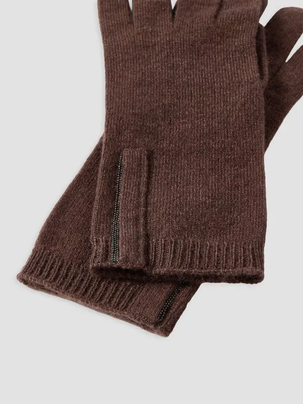 Brunello Cucinelli Cashmere Knit Gloves With Monili - Brown