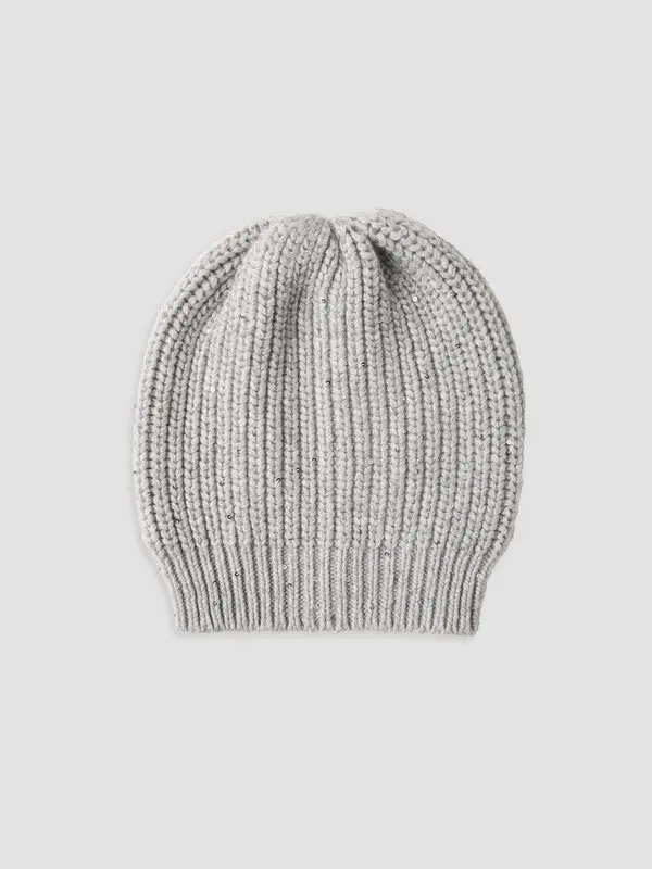Brunello Cucinelli Cashmere And Silk Diamond Yarn Knit Beanie - Pebble